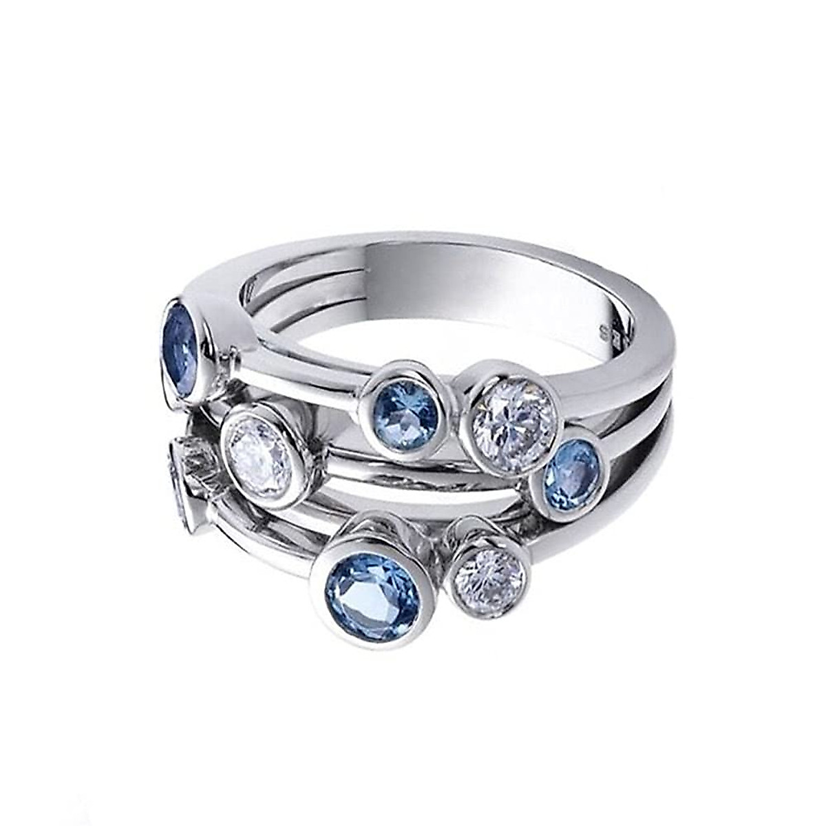925 Sterling Silver Jewelry Womens Geometric Two-Tone Gemstone Ring Unique Sapphire Diamond Wedding Ring Multi Row Eternity Engagement Promise Ring Blue Crystal Cocktail Party Ring HM009 (6)