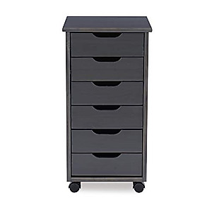 Linon Home Decor Products Corinne Six Drawer Storage, Grey Rolling Cart