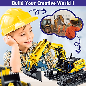 LECPOP 5 in 1 Building Toys STEM Robotics Kit, 430 PCS Blocks RC Robot Erector Sets, APP & Remote Control Excavator Science Kits for Kids Age 6 7 8 9 10 11 12-14, DIY Educational Gift for Boys & Girls