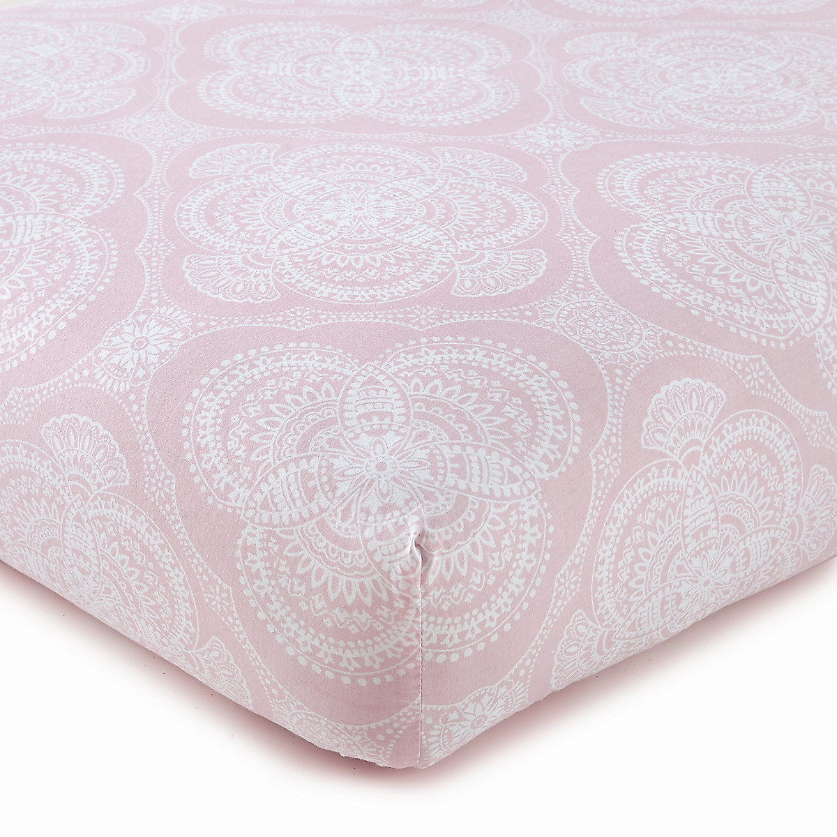 Levtex Baby - Willow Crib Fitted Sheet - Fits Standard Crib and Toddler Mattress - Medallion Pattern - Pink and White - Nursery Accessories - 100% Cotton