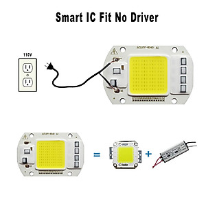 Tesfish 2PCS LED COB Chip 50W 110V White Light Engine Integrated Smart IC Driver for floodlight