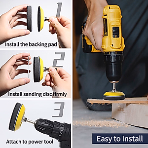 Pomsare 120pcs 3inch Sanding Discs with 2 & 3inch Backer Pads and Sanding Sponge Sander for Drill Grinder Rotary Tools Attachment with 1/4" Shanks, Sanding Pads 80-3000 Grit