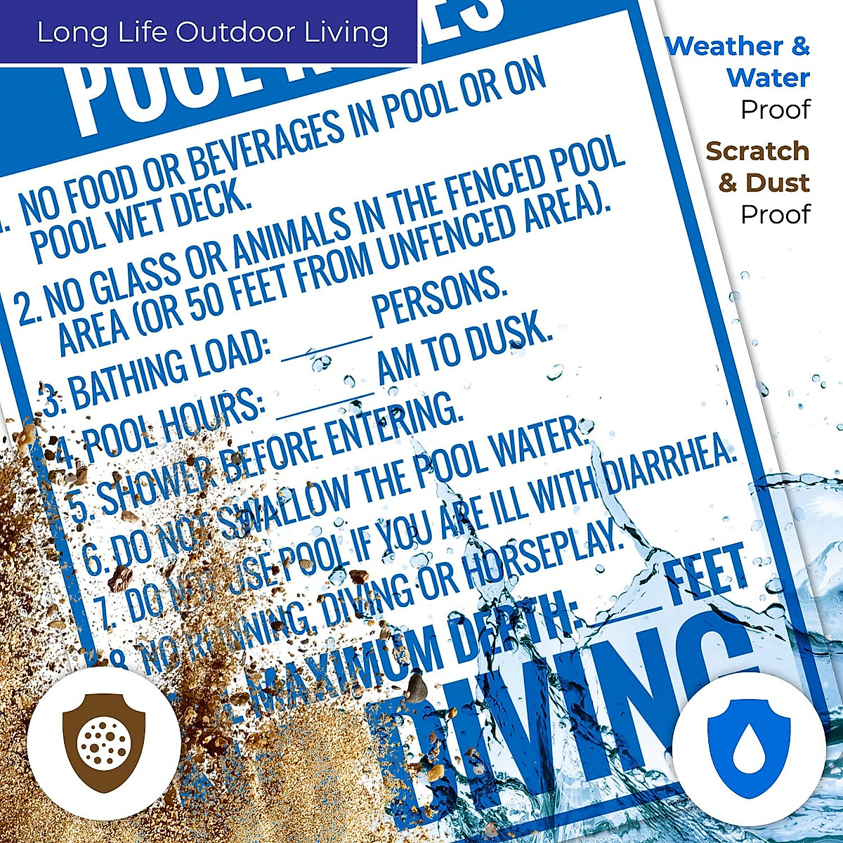 Florida Pool Rules No Diving Sign, Complies with State of Florida Pool Safety Code, 24x30 Inches, Rust Free .063 Aluminum, Fade Resistant, Made in USA by Sigo Signs