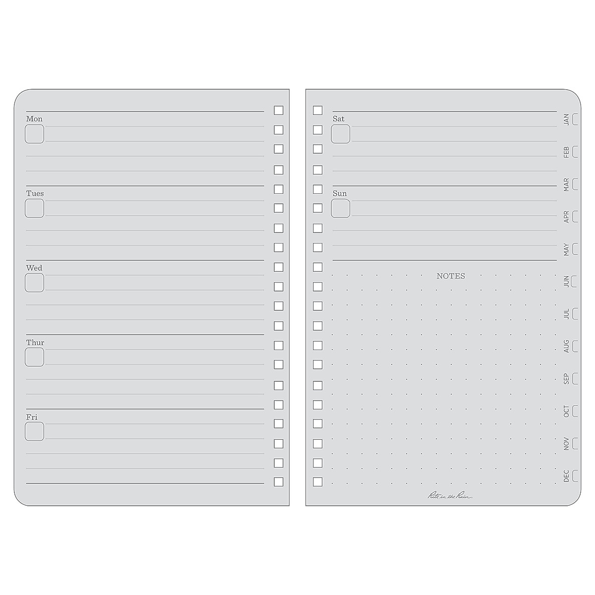 Rite in the Rain All-Weather Weekly Planner, Undated, Side-Spiral 4-5/8" x 7" (No. P52),Black