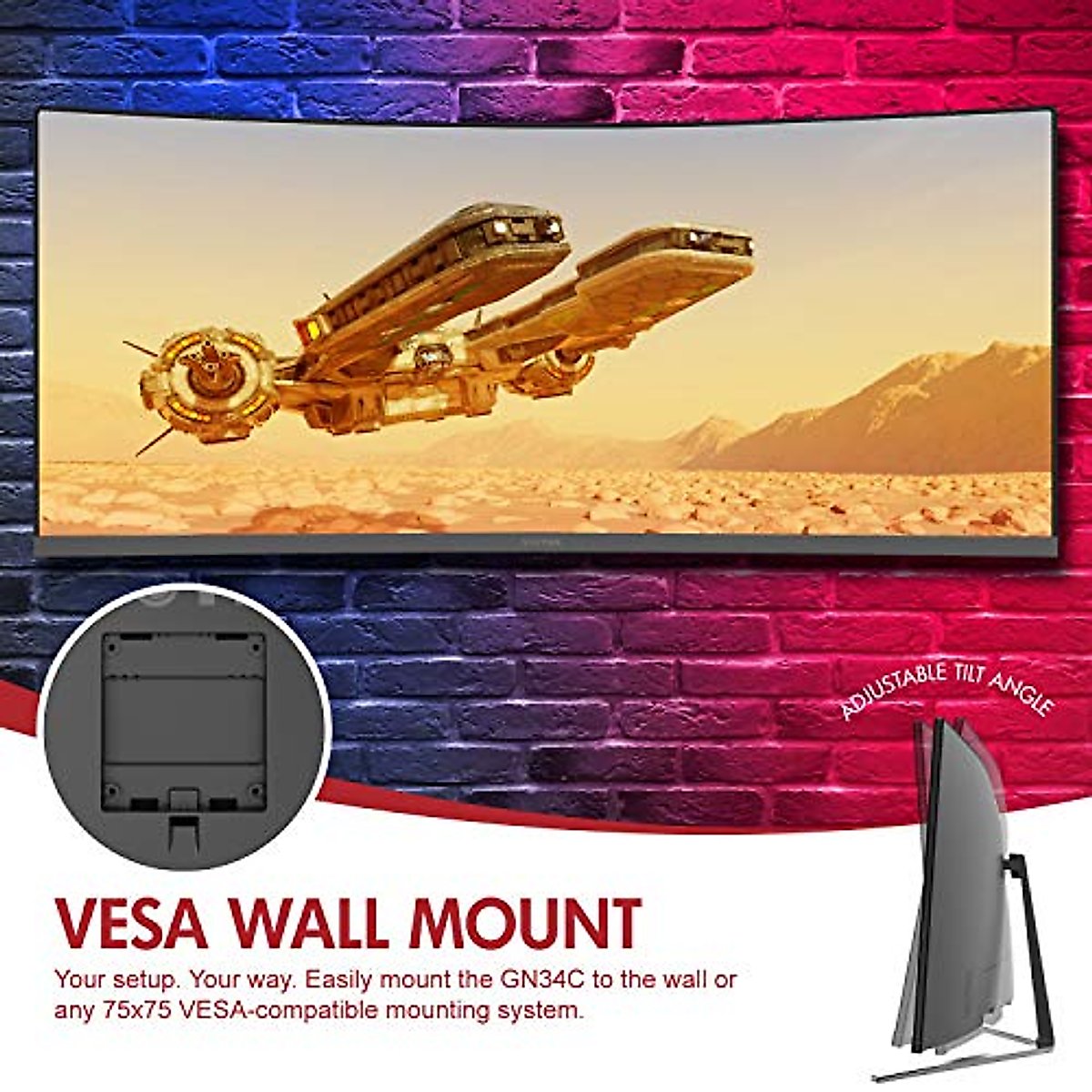 FPS/RTS Optimized VIOTEK GN34C 34" Curved Widescreen Gaming Monitor - 3440x1440p with 100Hz Refresh Rate