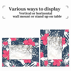 Gublec 4x6 Frame for Wall Decor Palm Red Leaves Wood Photo Frame with High-Clarity Plexiglas Picture Frames for Farmhouse Living Room Office Desk