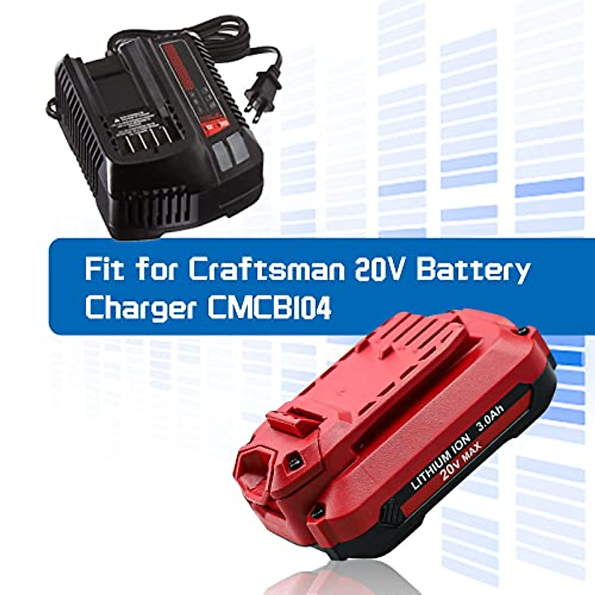 2 Pack 3.0Ah 20 Volt CMCB202-2 Battery Replacement for Craftsman V20 Lithium ion Battery Compatible with Craftsman 20V Battery Lithium ion CMCB201 CMCB202 CMCB202-2 CMCB204 CMCB204-2 CMCB205 CMCB206