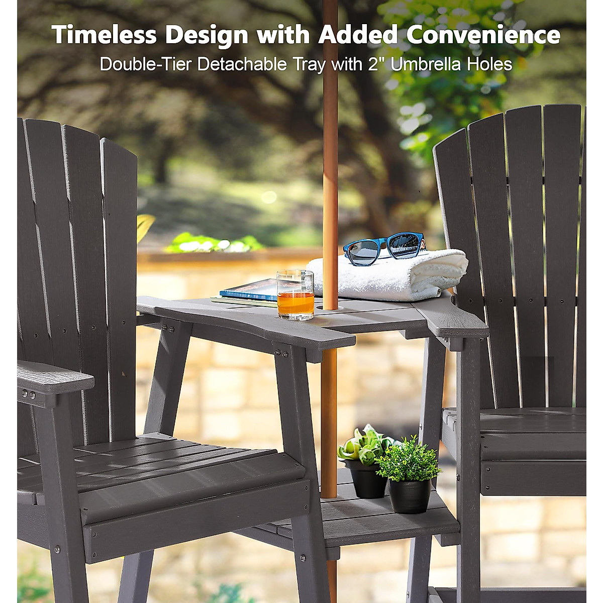 PASAMIC Tall Adirondack Chair Set of 2 with Removable Double Connecting Trays