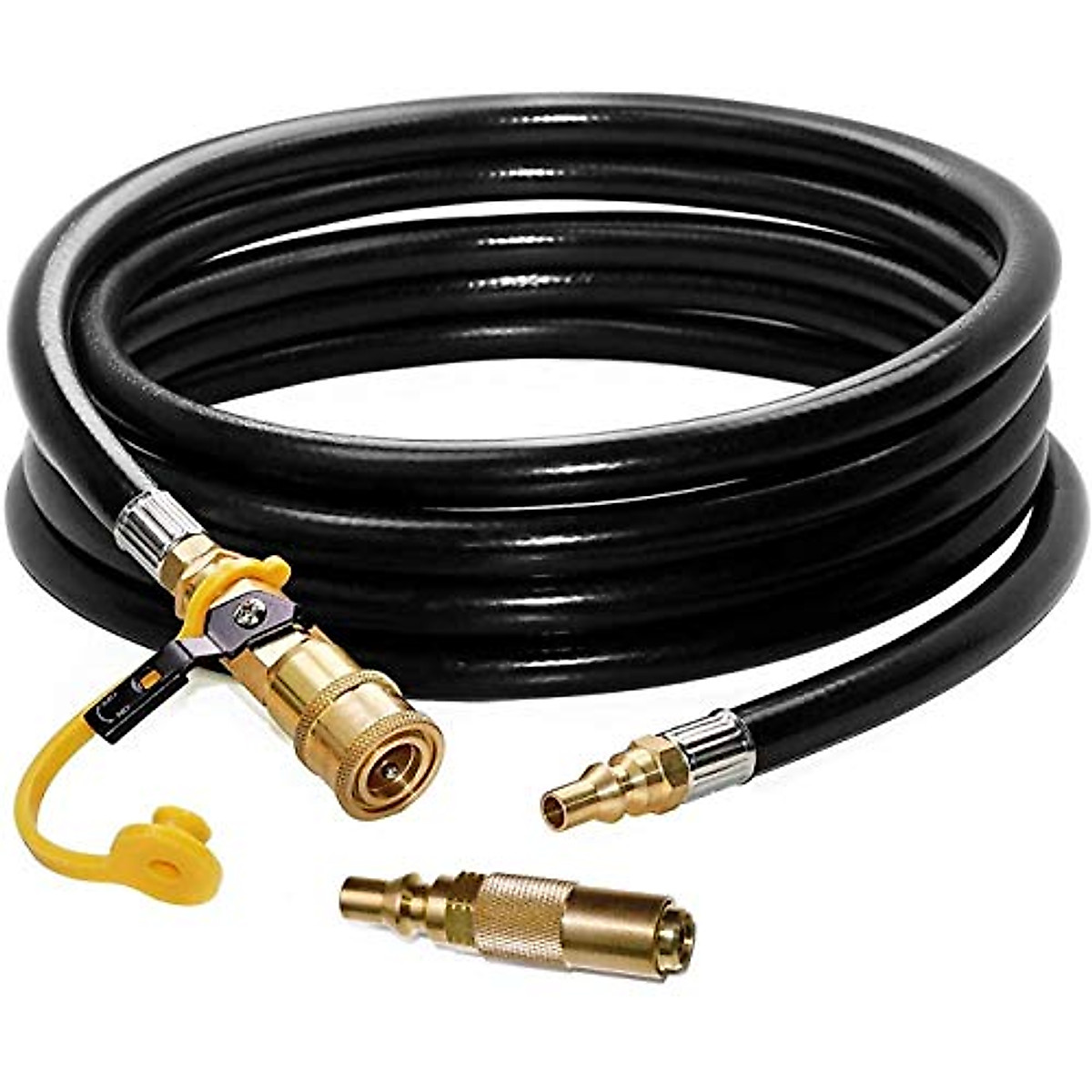 DOZYANT 12ft RV Propane Quick Connect Hose and Conversion Fitting for Blackstone 17inch and 22inch Table Top Griddle - 1/4 inch Safety Shutoff Valve & Male Full Flow Plug