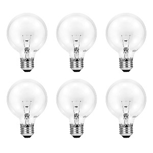 SYLVANIA Incandescent G25 Décor Globe Light Bulb, 40W, Dimmable, E26 Medium Base, Clear, 2850K, Warm White - 6 Pack (14191)