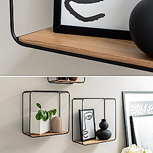 Kazai. Wall Shelves -Jona- | 3-Part Shelving Unit Made of Metal and Real Wood Veneer | Wall Decor, Storage and Book Shelf for Bathroom, Living Room, Kitchen, Bedroom and More | Oak