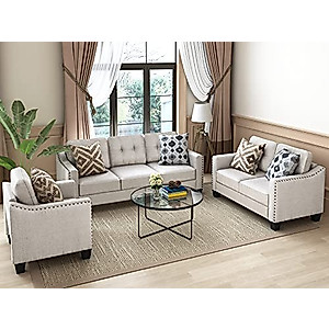P PURLOVE 3 Piece Living Room Furniture Sectional Sofa Set for Living Room,Modern Nial Trimed Sectional Couch Set with Sofa, Loveseat and Armchair, for Living Room