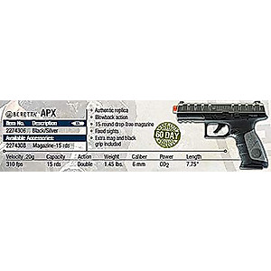 Beretta APX Blowback 6mm BB Pistol Airsoft Gun, Black/Grey