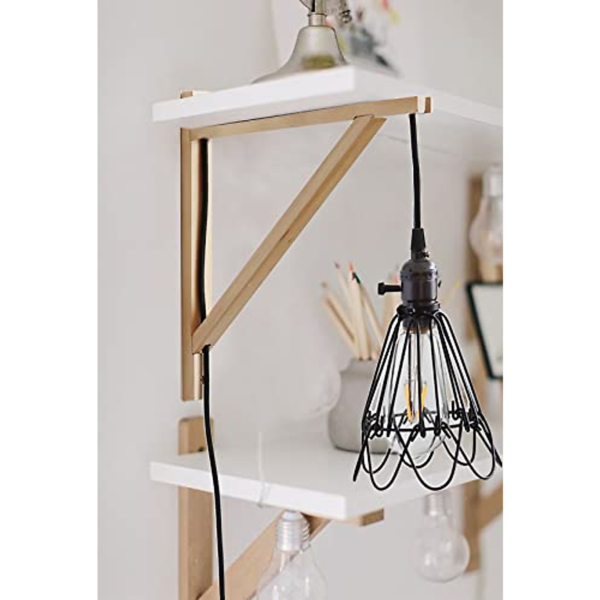 PRIADE Wall Mounted Wood Bracket for Hanging Sconce Pendant Lamp Kits, Planters, Lanterns, Wind Chimes, 12 Inch Floating Shelves Bracket, Set of 2 (Burlywood)