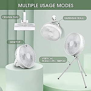 Maelifu Camping Fan with LED Light 3 Speeds, 6.5inch Flexible Tripod Rechargeable Outdoor Fan Portable, Tent Fans for Camping Outdoor Bedroom Table Picnic Barbecue Travel (White)