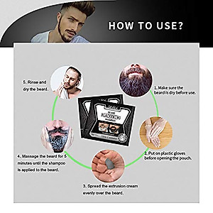SEVICH Black Beard Dye Shampoo, Beard Care Repair Grey Cover Mustache Conditioner Softener, Fragrance Free