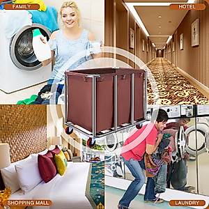 Commercial Laundry cart with Wheels,400L Large Laundry Basket with Wheels,Laundry Hamper on Wheels Heavy Duty with Steel Frame and Oxford Cloth, 440Lbs Load (Brown)