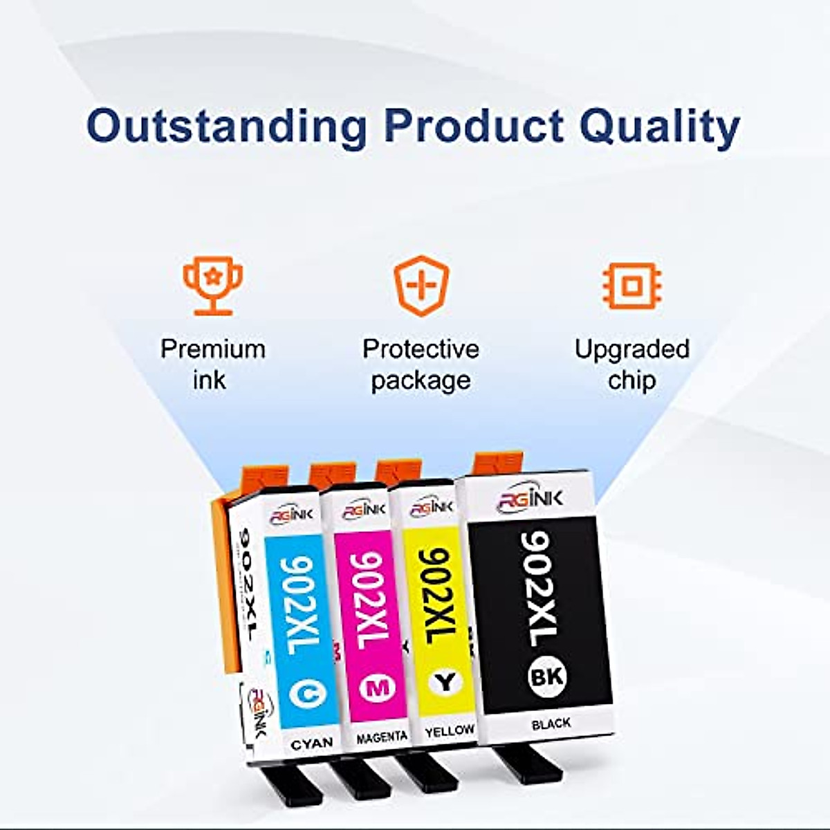 Compatible 902 XL Ink Cartridge (Newest Chip) Replacement for HP 902xl Ink cartridges Combo Pack with Officejet Pro 6978 6968 6970 6958 6962 6975 6960 6954 Printer (Black Cyan Magenta Yellow, 4Pack)