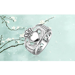 Uloveido Hands Heart Claddagh Design Crown Rings for Men Women Best Friend Promise Love Rings Size 9 Y1729