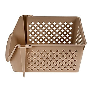 Spec101 Plastic Stackable Storage Bins - 4pc Tan Closet Organizer Bins 28in Tall Big Plastic Boxes for Home and Kitchen