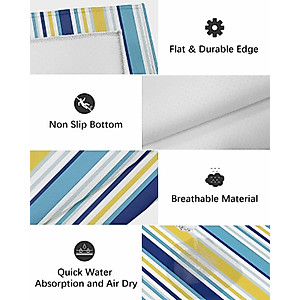 Blue Yellow Striped Outdoor Rug for Patio/Deck/Porch, Non-Slip Large Area Rug 4 x 6 Ft, Farmhouse Navy Blue Ombre Stripes Indoor Outdoor Rugs Washable Area Rugs, Reversible Camping Rug Carpet Runner