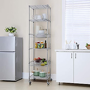 Finnhomy Heavy Duty 6 Tier Wire Shelving Unit with Wheels 18x18x72-inches 6 Shelves Storage Rack Thicken Steel Tube, Adjustable Shelving Rack for Kitchen Bathroom Office, NSF Certified, Chrome