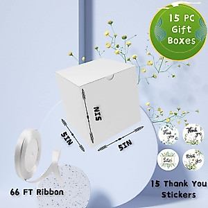 XCXGYCA White Gift Boxes 15 Pack 5x5x5 IN Small Gift Boxes With Lids for Birthday Party Gift Boxes, Bridesmaid Proposal Gift,Christmas Gift Boxes,Graduation, Holiday, With 15 Thank You Stickers ,With