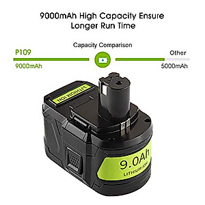 Jialitt 9.0Ah Li-ion P108 Replacement Battery for Ryobi 18V ONE+ P102 P103 P105 P107 P108 P109 Cordless Tool Battery with LED Indicator