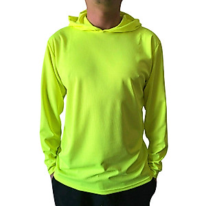 NY GOLDEN FASHION Hi Vis High Visibility T Shirt Long Sleeve Safety Construction Work Shirts with Hood (2Pcs Neon Yellow, L)