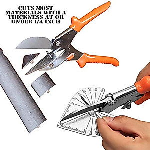 Multi Angle Miter Cutter | + Spare Blade | Hand Scissors Multipurpose Tool | 45-135 Degree Cutting | Stainless Steel, Rubber Handle & Safety Lock | Miter Shears, Trim, Chamfer & Quarter Round Cutters