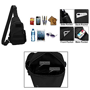 BraveHawk OUTDOORS Tactical Sling Crossbody Bag, 800D Military Nylon Oxford Utility EDC Chest Pack Shoulder Daypack Organizer (Black)