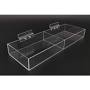 FixtureDisplays® Clear Acrylic Bin Transparent Plexiglass Organizer Tray Slatwall Basket 16.5W X 5.5D X 2.5"H Double Slot Plexiglass Holder Removalbe Hook 11709-15CNEW