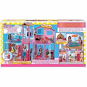 Barbie Doll House, 3-Story Townhouse with 4 Rooms & Rooftop Lounge, Furniture & Accessories Including Swinging Chair (Amazon Exclusive)
