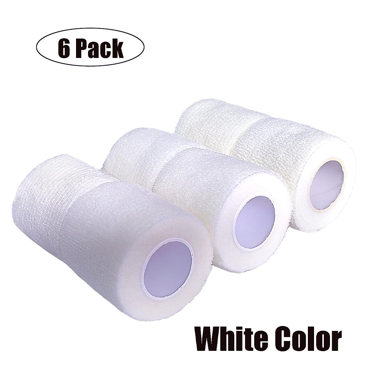 Baisunt 6 Pack 2 Inches Cohesive Bandage Self Adhesive Wrap Elastic Self Adherent Vet Wrap Breathable Self Stick Tape for Wrist, Ankle, Sports, Tatoo Wrap(5 Yards, White)