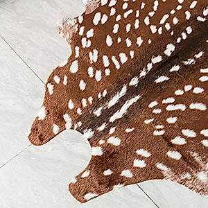 Faux Deer Rug Cowhide Rug Animal Rug Deer Print Rug Faux Cow Hide Western Area Rug Sika Deer Animals Mat Carpet for Home Living Room(5x6ft)