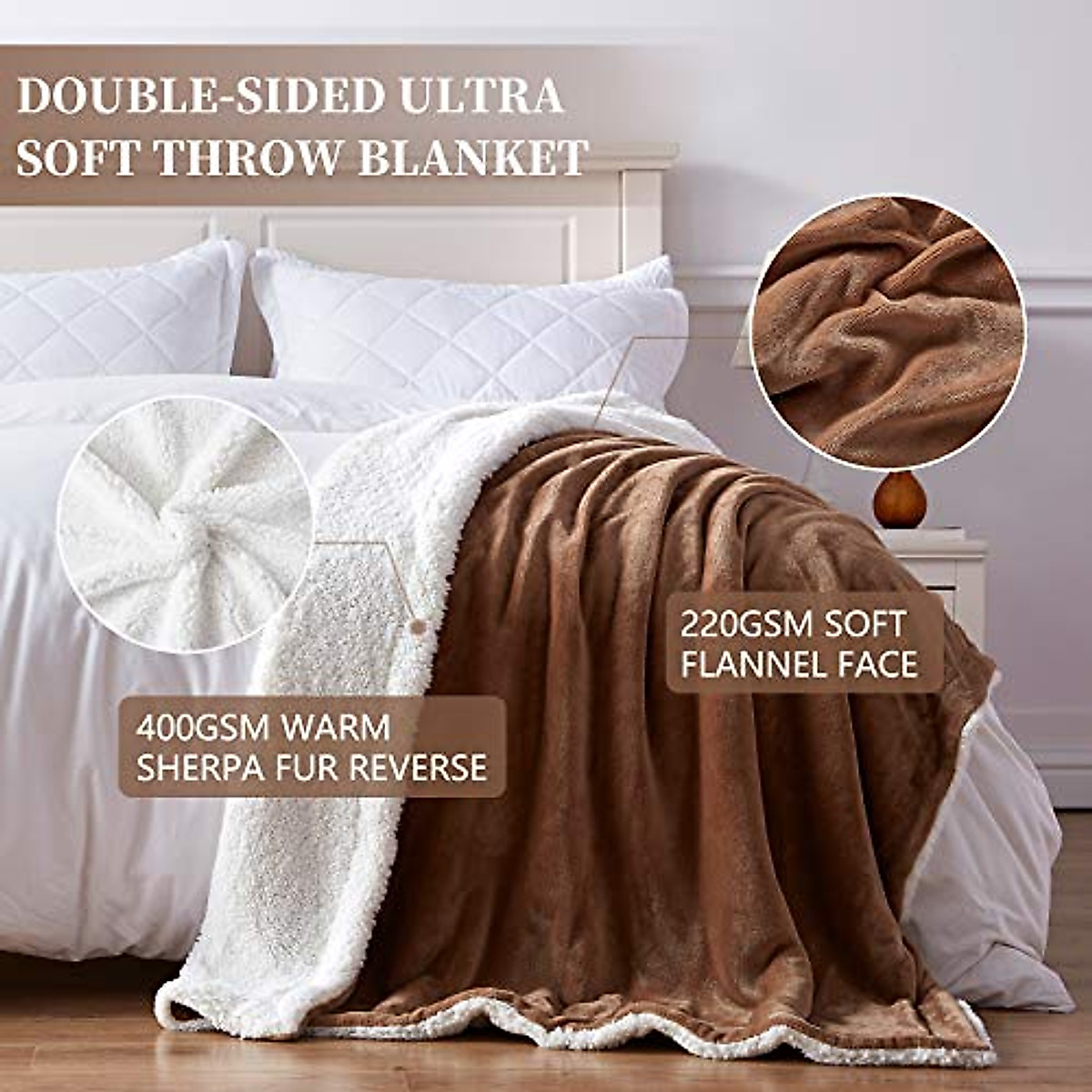SEMECH Sherpa Throw Blanket Throw Size, Sherpa Fleece Throw Blanket Lightweight, Reversible Sherpa Blanket Machine Washable, 50" x 60", Tannin