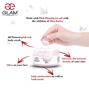 Glam Essentials Pink Himalayan Salt Body Scrub Moisturizing and Exfoliating Scrub For Deep Cleansing, Scars, Scalp Wrinkles, Moisturize Skin & Body For Women & Men - 300ml / 10 Oz