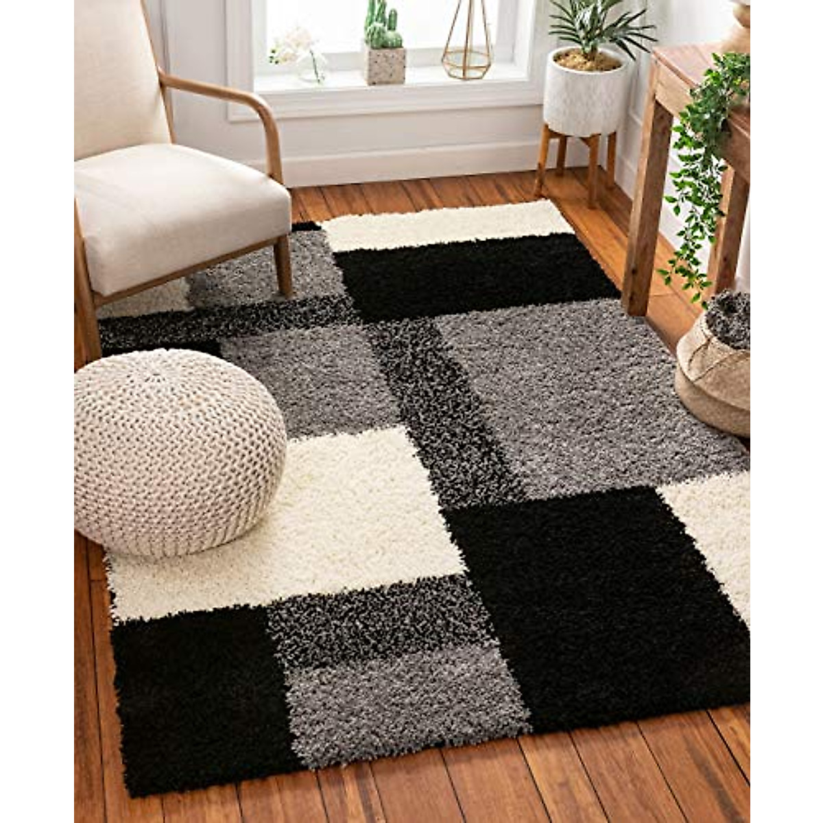Well Woven Madison Shag Cubes Black Modern Area Rug 5'3" x 7'3"