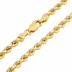Nuragold 14k Yellow Gold 3mm Rope Chain Diamond Cut Bracelet or Anklet, Mens Womens Jewelry 7" 7.5" 8" 8.5" 9"