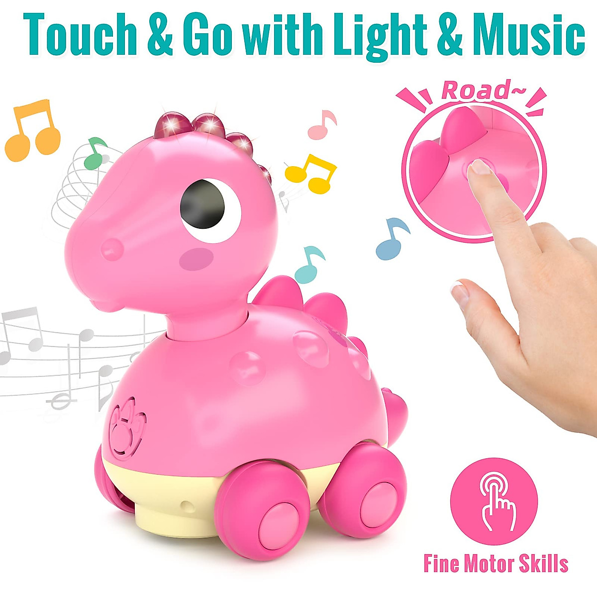 HOLA Baby Toys for 12-18 Months Baby Crawling Toys Touch & Go Musical Light for Baby Girl Toys - Infant Toys Gifts Toys for 1 to 2 3 Year Old Girl, Musical Toy for Age 1 2, 12 to 18 Months, Pink