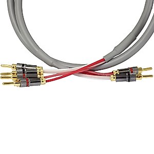 Blue Jeans Cable Canare 4S11 Speaker Cable, with Ultrasonically-Welded Bi-Wire Terminations (One Cable - for one Speaker); Assembled in The USA (8 Foot, Two Bananas to Four Bananas, Grey)