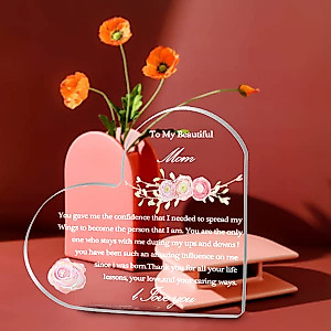 Mother's Day Gift from Daughter & Son,Acrylic Heart Sculpture Table Plaque to My Beautiful Mom keepsake Gift for Mother's Day Birthday Present