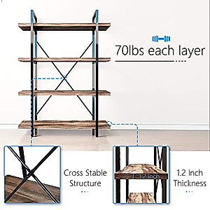 45MinST 4-Tier Vintage Industrial Style Bookcase/Metal and Wood Bookshelf Furniture for Collection,Vintage Brown, 3/4/5 Tier (4-Tier)