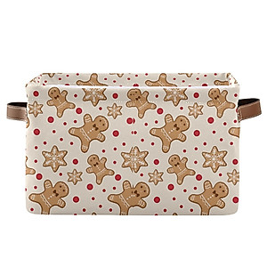Flradish 2PCS Christmas Gingerbread Large Collapsible Storage Bins,Canvas Fabric Foldable Storage Bins with Handles Open Home Storage Bins Boxes Toy Storage Basket