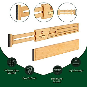ROYAL CRAFT WOOD Adjustable Bamboo Drawer Dividers Organizers and Storage Box Set of 3