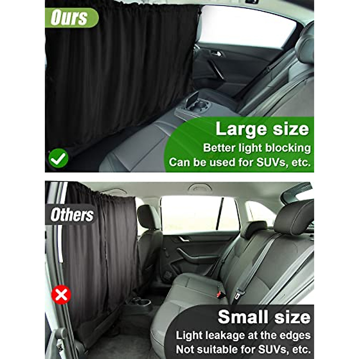 Car Divider Curtain - Wide Car Privacy Blackout Shades with Storage Bag for Baby Nap, Removable Sedan SUV Van Sunshade Covers Screen for Car Camping Sleeping Accessories