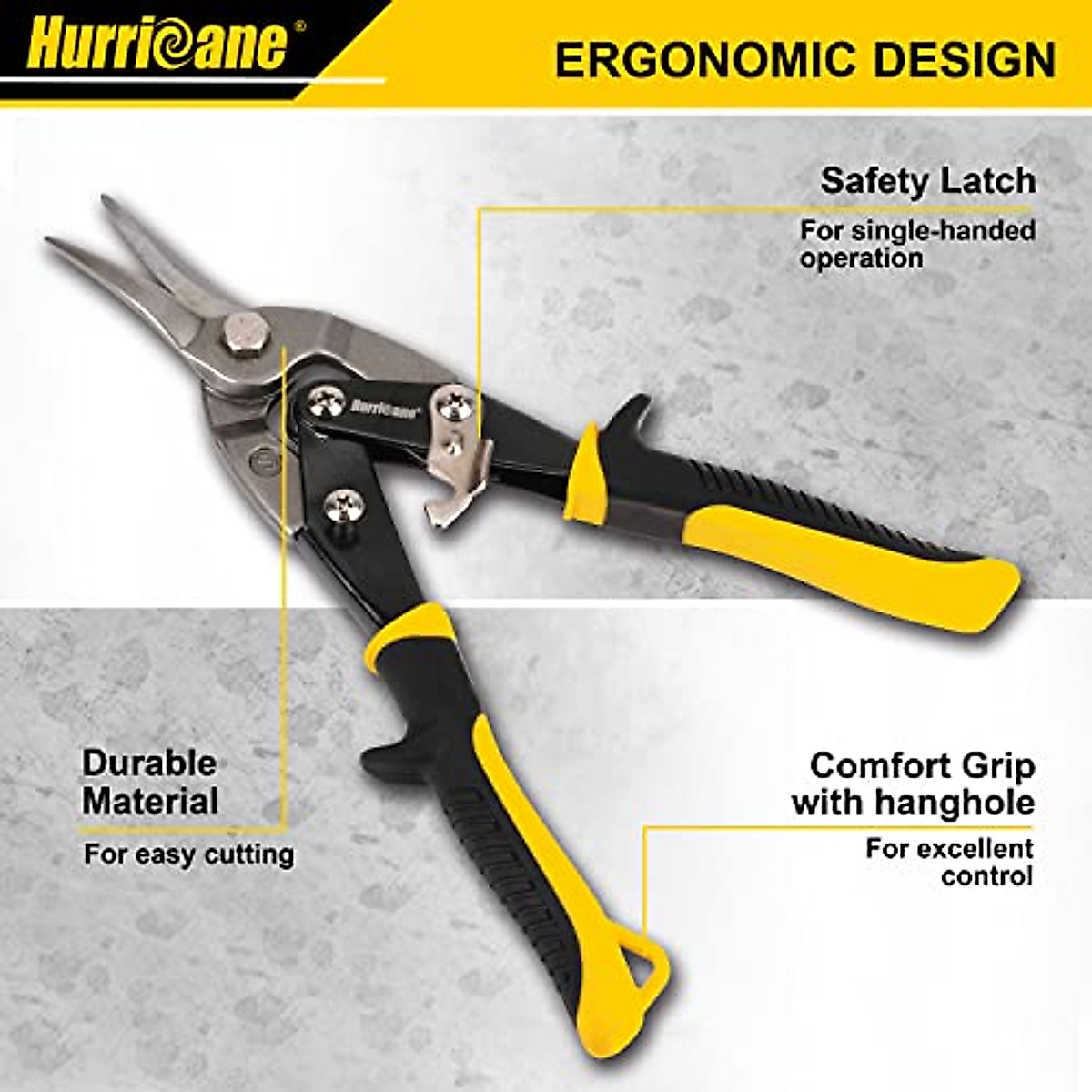 Hurricane 3 pc Aviation Tin Snips Set, Metal Cutter Shear for Cut Sheet Metal, Chrome Vanadium Steel, Straight Left and Right, Ergonomical TyreGrip Handle with Hang Hole and Safety Latch