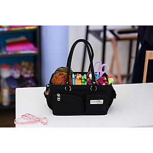Everything Mary White Flower Deluxe Store and Tote - Storage Craft Bag Organizer for Crafts, Sewing, Paper, Art, Desk, Canvas, Supplies Storage Organization with Handles for Travel