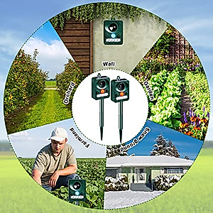 Solar Animal Repeller Animal Deterrent Devices Outdoor with Spike Repel Dogs, Cat, Squirrels, Raccoon, Rat Ultrasonic Animal Repeller Waterproof for Garden Yard House Use (4)