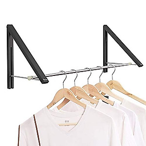 Anjuer Retractable Clothes Rack - Wall Mounted Folding Clothes Hanger Drying Rack for Laundry Room Closet Storage Organization, Aluminum, 2 Racks with Rod (Black)